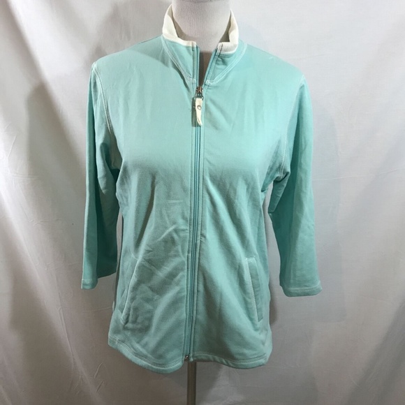 Tops | Soho Lady New York Aqua 34 Sleeve Zip Front Womens L Nwt Armpit ...